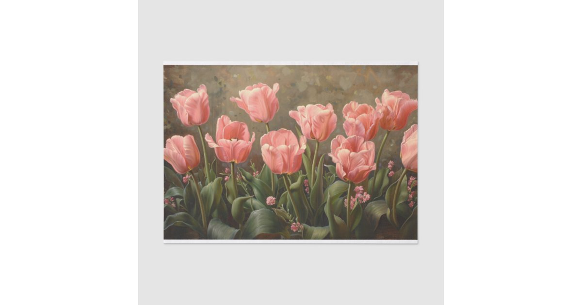Pink Tulips Painting Botanical Decoupage Tissue Paper | Zazzle
