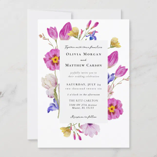 Pink Tulips Spring Floral Wedding Invitation | Zazzle