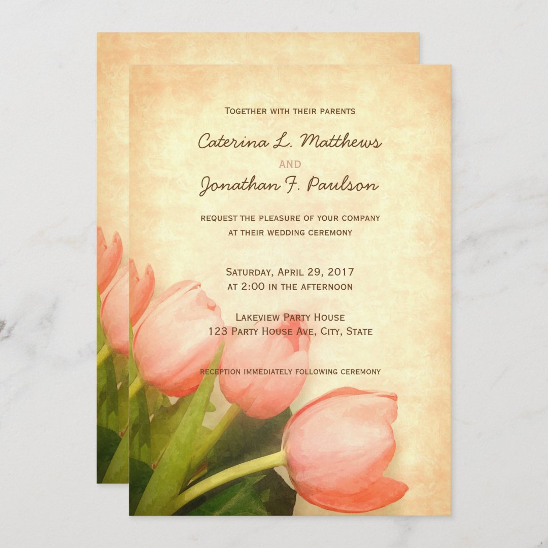 Pink tulips spring wedding invitation | Zazzle