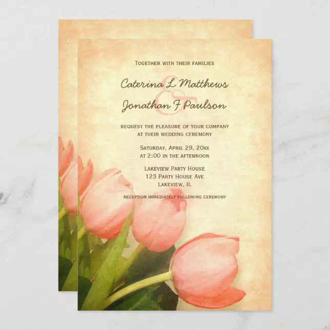 Pink tulips spring wedding invitation | Zazzle