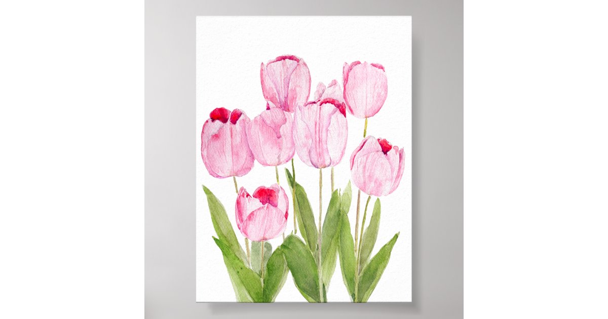Pink tulips watercolor poster | Zazzle