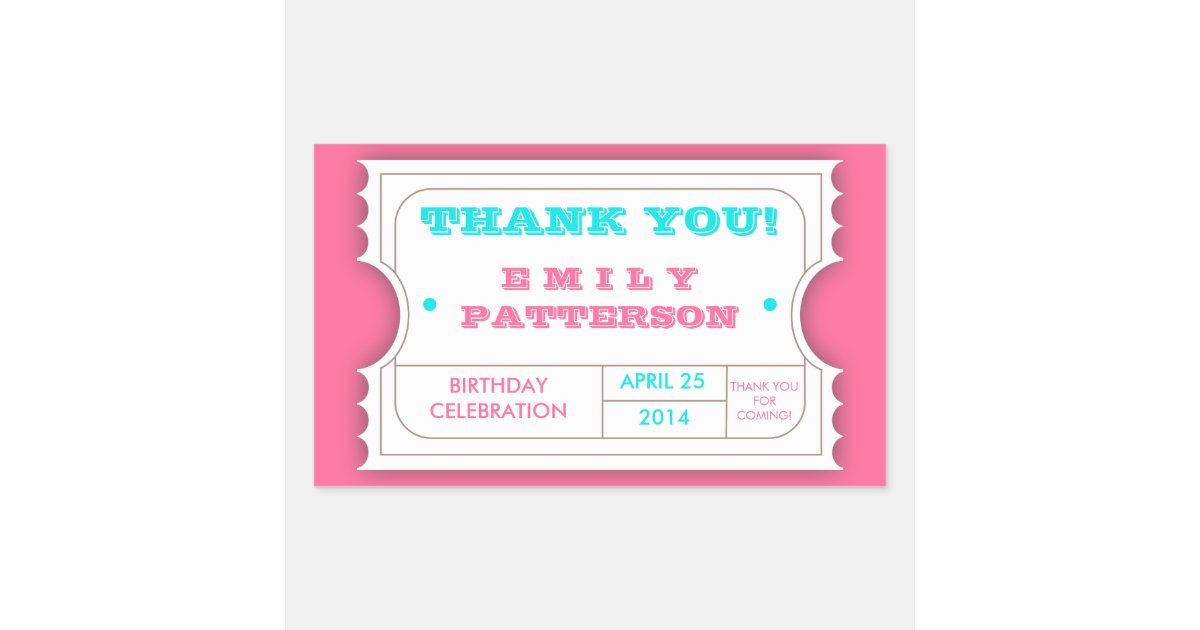 Pink Turquoise Carnival Thank You Ticket Sticker | Zazzle