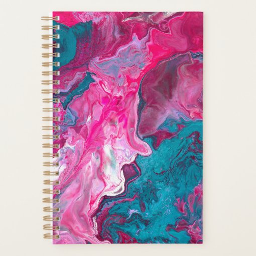 Pink Turquoise Marble Pour Painting Paint Art Planner | Zazzle
