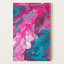 Pink Turquoise Marble Pour Painting Paint Art Planner | Zazzle