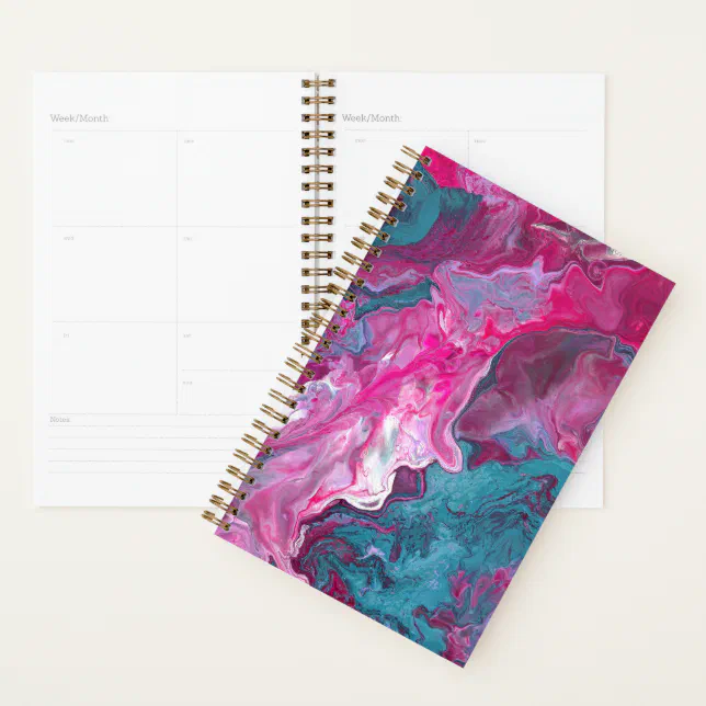 Pink Turquoise Marble Pour Painting Paint Art Planner | Zazzle