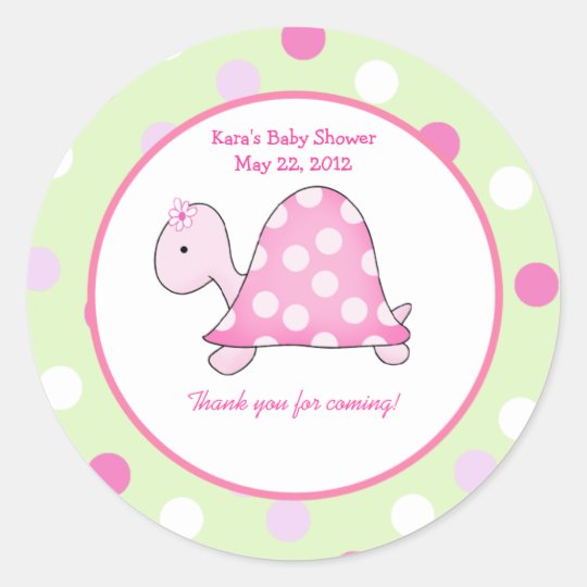 Pink Turtle Green/Pink Dot Custom Favor Sticker | Zazzle.com