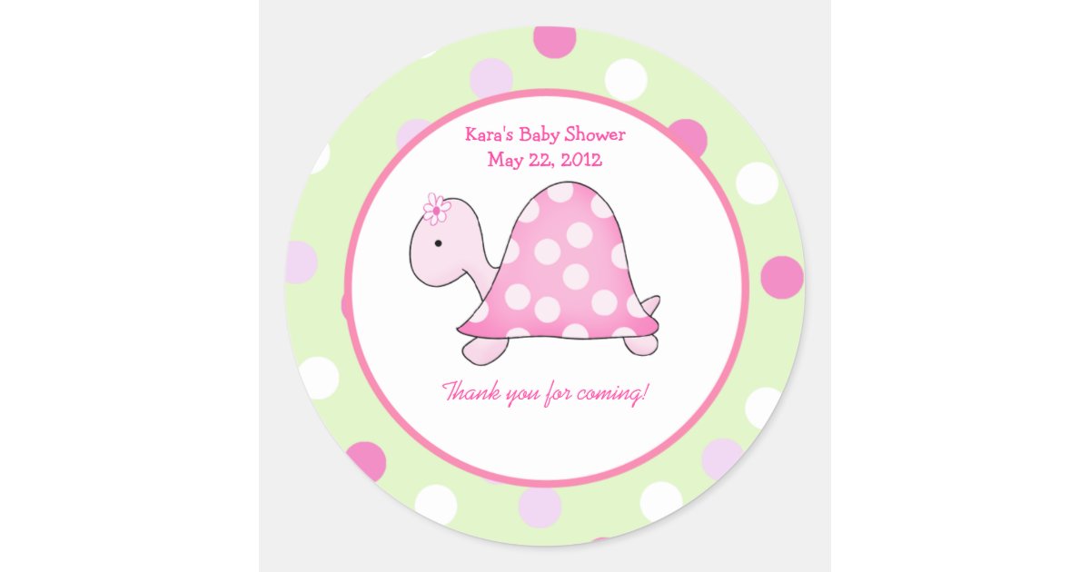 Pink Turtle Green/Pink Dot Custom Favor Sticker | Zazzle