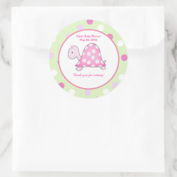 Pink Turtle Green/Pink Dot Custom Favor Sticker | Zazzle