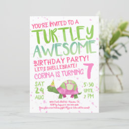 Pink Turtle Tortoise Birthday Party Invitation | Zazzle