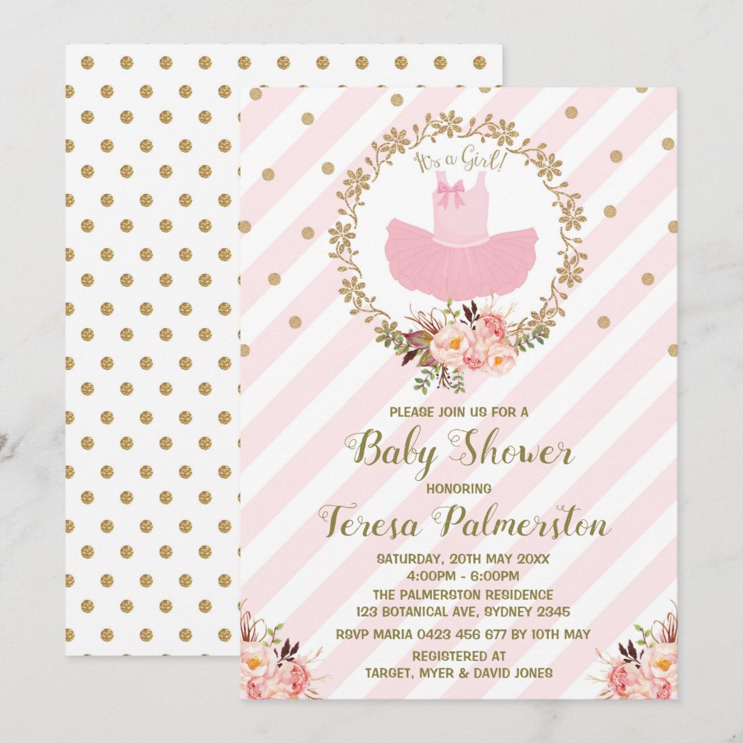 Pink Tutu Baby Shower Invitation Ballerina Ballet | Zazzle