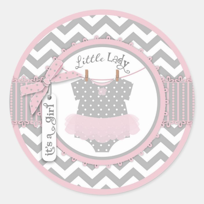 Pink Tutu & Chevron Print Baby Shower Classic Round Sticker | Zazzle.com