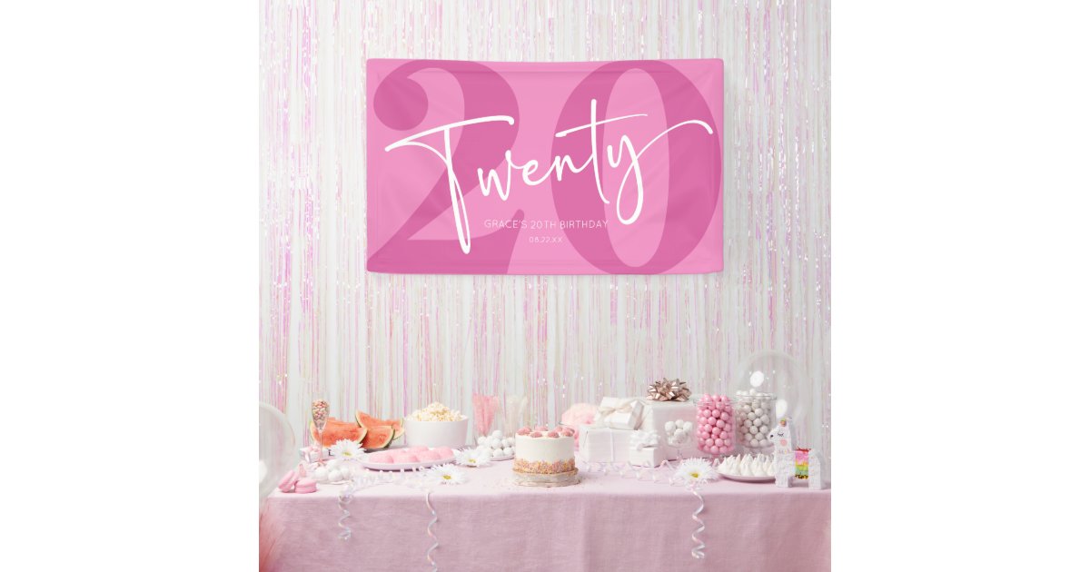 Pink Twenty 20th Twentieth Birthday Party Banner | Zazzle