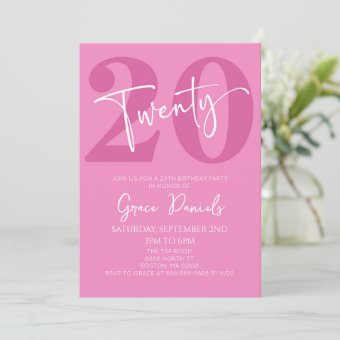 Pink Twenty 20th Twentieth Birthday Party Invitation | Zazzle