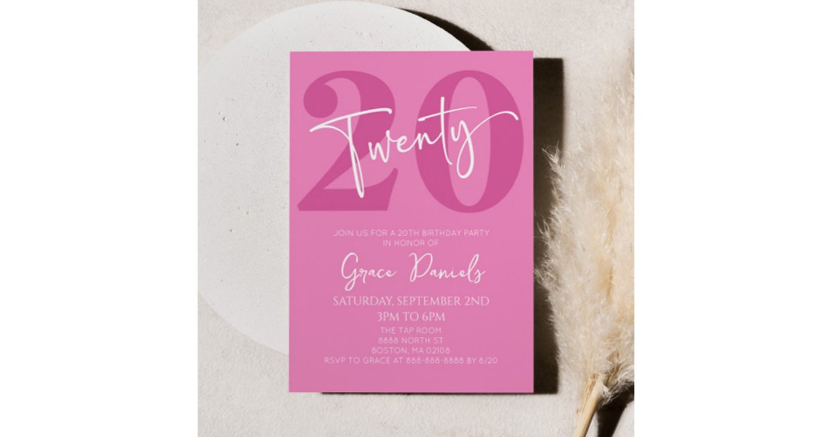 Pink Twenty 20th Twentieth Birthday Party Invitation | Zazzle