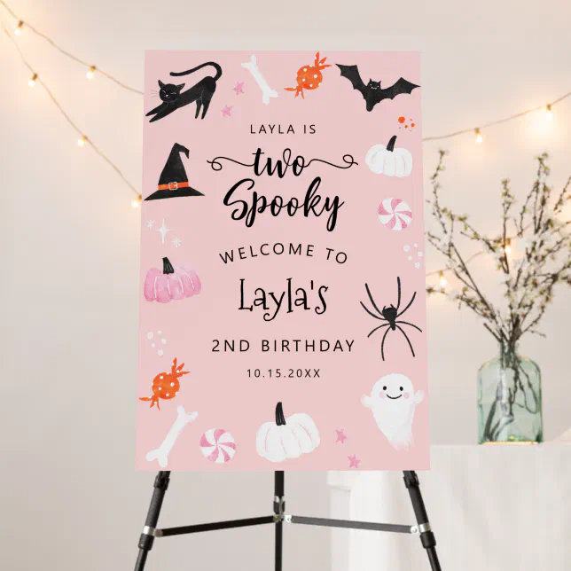 Pink Two Spooky Halloween Birthday Welcome Sign | Zazzle