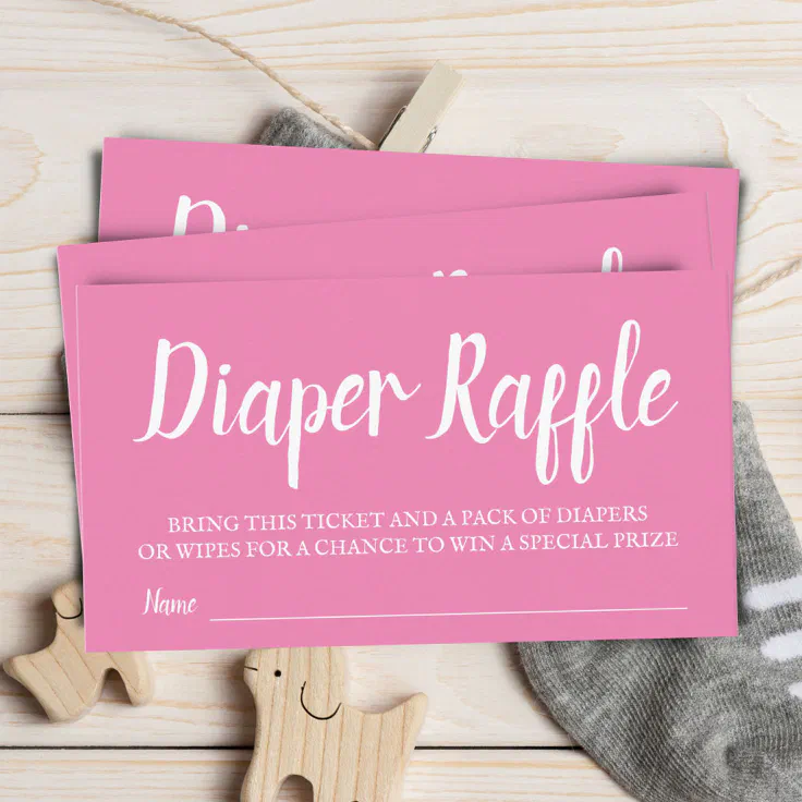 Pink Typography Diaper Raffle Enclosure Card | Zazzle