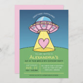 Pink UFO Alien Birthday Party Invitation | Zazzle