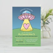 Pink UFO Alien Birthday Party Invitation | Zazzle