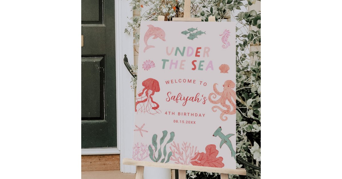 Pink Under The Sea Birthday Party Welcome Sign | Zazzle