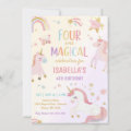 Pink Unicorn Four Ever Magical Birthday Invitation | Zazzle