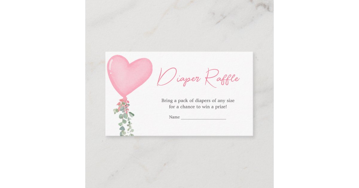 Pink Valentine Balloon Baby Shower Diaper Raffle Enclosure Card | Zazzle