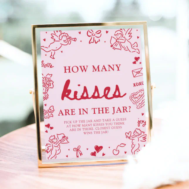 Pink Valentine Guess How Many Kisses Baby Shower Poster | Zazzle