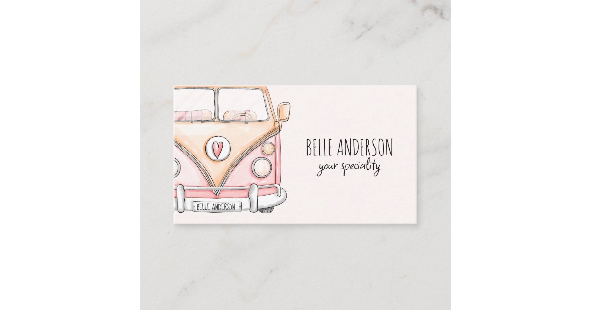 Pink van vintage business card | Zazzle