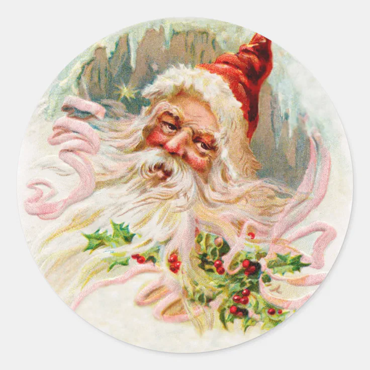 Pink Victorian Santa Classic Round Sticker | Zazzle