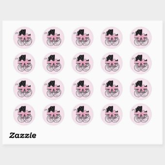 Pink Vintage Baby Carriage Pram with Ribbon Classic Round Sticker | Zazzle