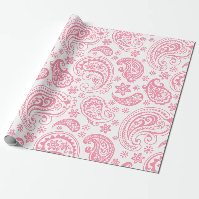 Pink Vintage Floral paisley Over White Background Wrapping Paper | Zazzle