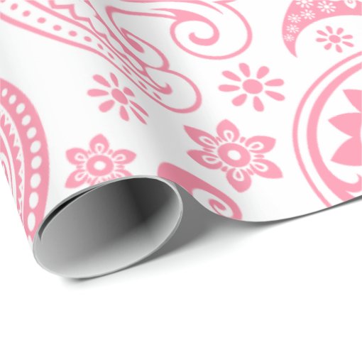 Pink Vintage Floral paisley Over White Background Wrapping Paper | Zazzle
