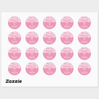 Pink Vintage Lace Confirmation Sticker | Zazzle