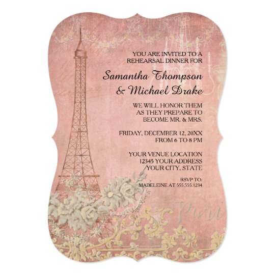 Pink Vintage Paris Parisian Rehearsal Dinner Invitation | Zazzle.com