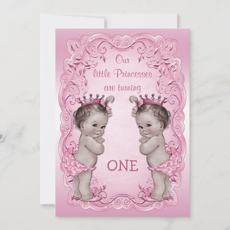 Pink Vintage Princess Twins 1st Birthday Invitation | Zazzle