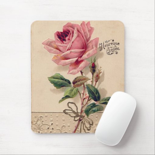Pink Vintage Rose Mouse Pad | Zazzle