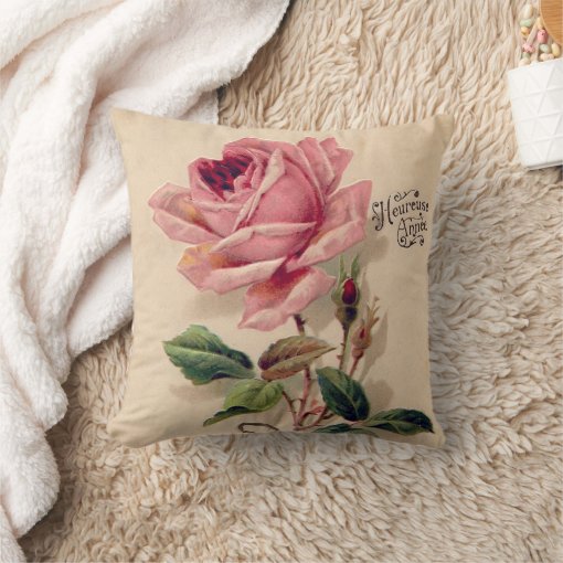 Pink Vintage Rose Throw Pillow | Zazzle