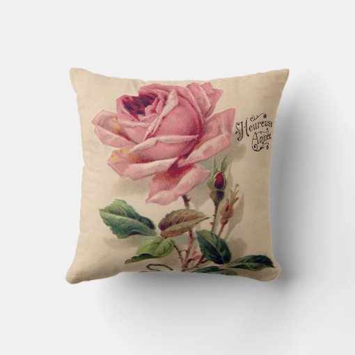Pink Vintage Rose Throw Pillow | Zazzle