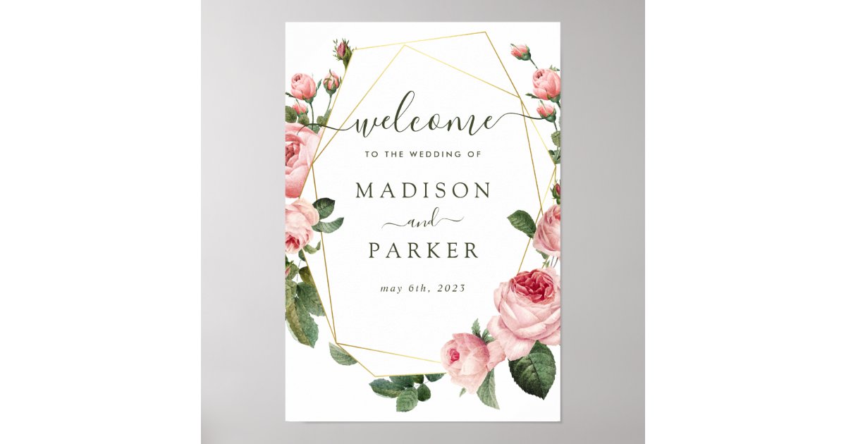 Pink Vintage Rose Wedding Poster | Zazzle