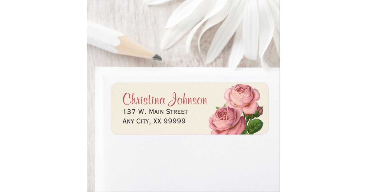 Pink Vintage Roses Floral Return Address Labels | Zazzle