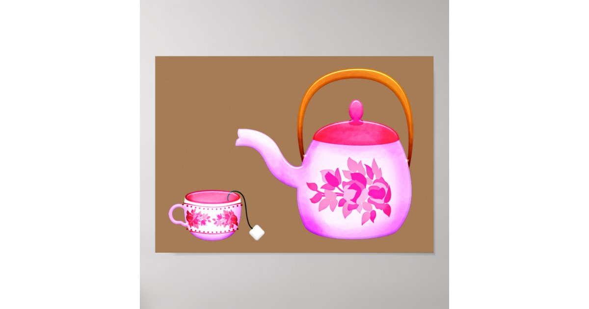 Pink Vintage teapot art illustration Poster | Zazzle