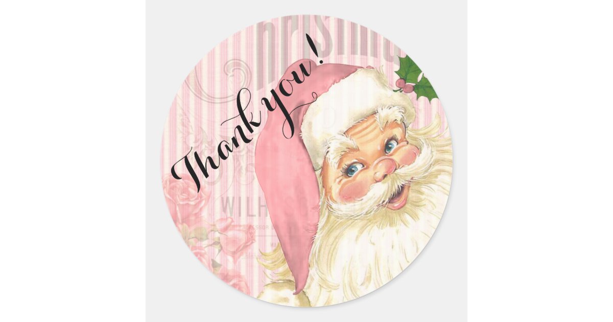 Pink Vintage Victorian Santa Claus Roses Classic Round Sticker | Zazzle