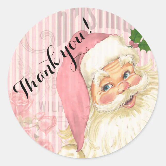Pink Vintage Victorian Santa Claus Roses Classic Round Sticker | Zazzle