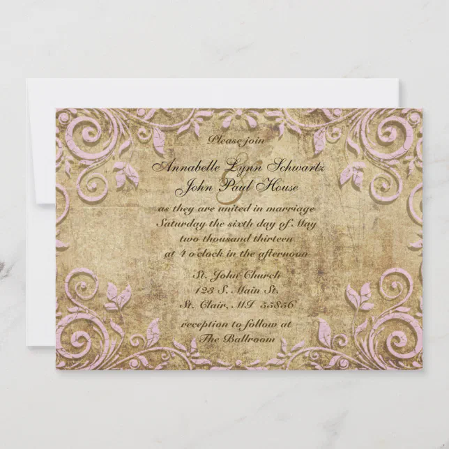 Pink Vintage Wedding Invitation | Zazzle