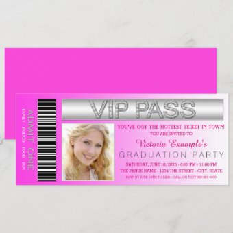 Pink VIP Pass Admission Ticket Graduation Party Invitation | Zazzle