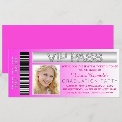 Pink VIP Pass Admission Ticket Graduation Party Invitation | Zazzle