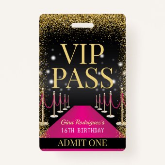 Pink VIP Pass Hollywood Red Carpet Birthday Badge | Zazzle