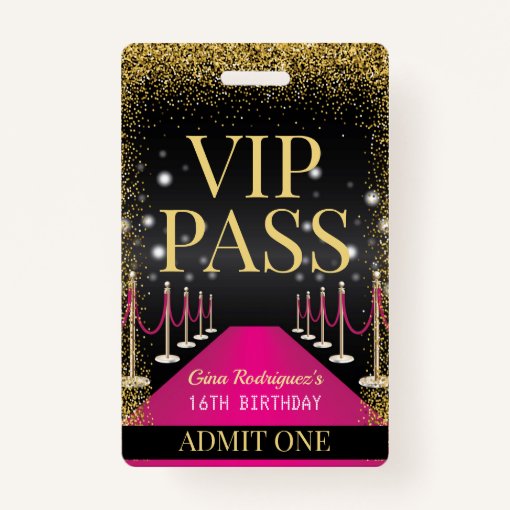 Pink VIP Pass Hollywood Red Carpet Birthday Badge | Zazzle