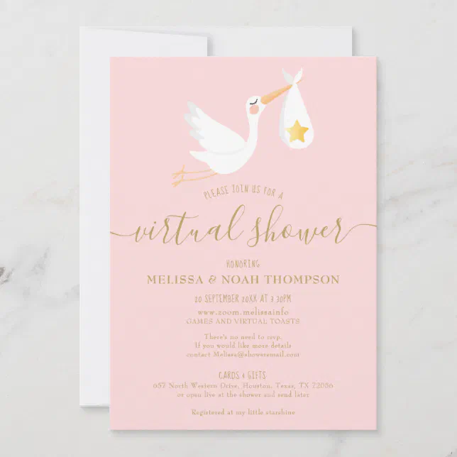 Pink Virtual Online Long Distance Baby Shower Invitation | Zazzle