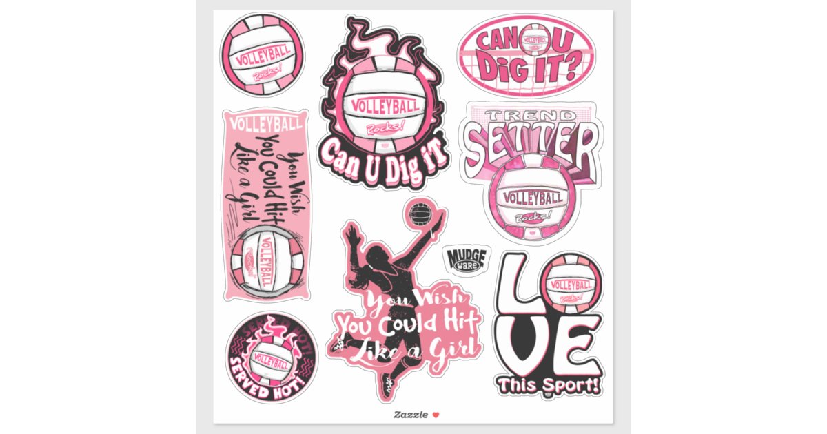 Pink Volleyball Rocks Sticker | Zazzle
