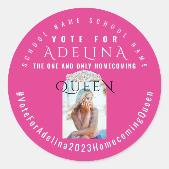 Pink Vote Homecoming Queen Pink HOCO Photo Classic Round Sticker | Zazzle